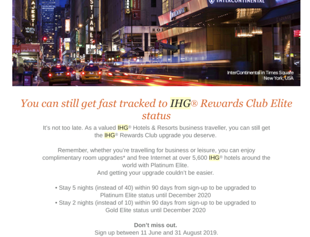 IHG Rewards Club Elite Status Fast Track = Platinum In Just 5 Nights (Targeted?) - InsideFlyer UK